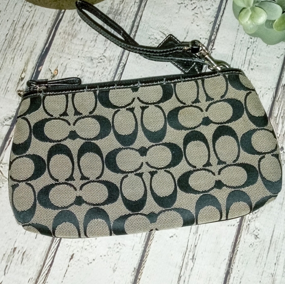 Coach | Bags | Coach Black Gray Signature Stripe Large Wristlet | Poshmark